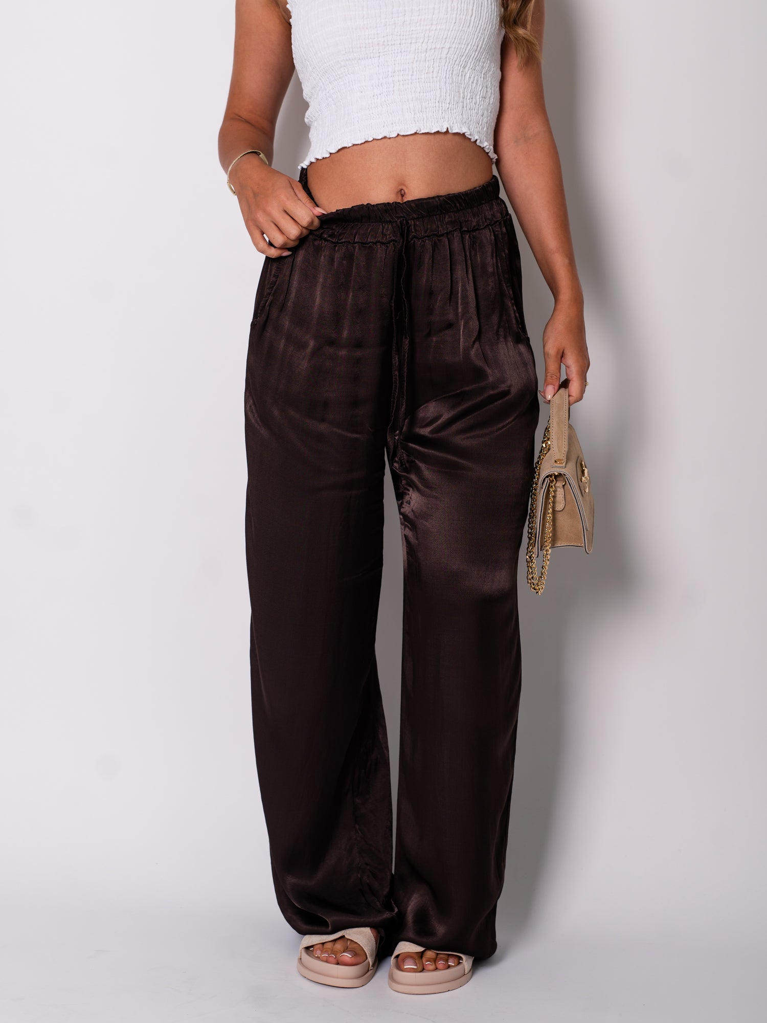 Ella Seiden Hose - Dunkelbraun – Sunchild Shop